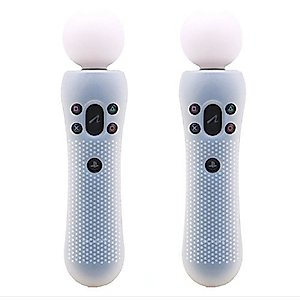 2 pcs Silicone Rubber Cover Anti-Slip Cover Protective Skin Case for Playstation PS4 VR Move PS Move Motion Controller White