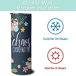 owbgsdh 20 oz Chaos Coordinator Skinny Tumblers with Lid and Straw, Stainless Steel Vacuum Insulated Travel Coffee Mug Cup Water Bottle, Thank You Gifts for Teacher, Women, Mom, Coworker