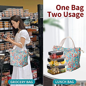 Lunch Bag, Lunch Bento Tote Pouch Reusable Small Cute Lunch Bag with Drawstring Suitable for Girls Women Work Camping Picnic (Daisy Blue)