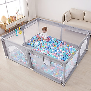 Bebikim Baby Playpen,Ball Pit for Babies and Toddlers,71"×59" Large Baby Ball Pit Indoor Baby Fence Play Area,Ball Pits with 30 Balls Infants Kids Activity Play Pen Center Light Grey