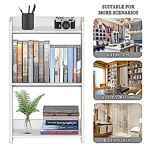 HAYOFAMY 3-Tier Side Table, Bookshelf for Small Spaces, White Nightstand, Narrow Bookcase End Table with Storage Shelf for Living Room, Office, Bedroom, Kids Room