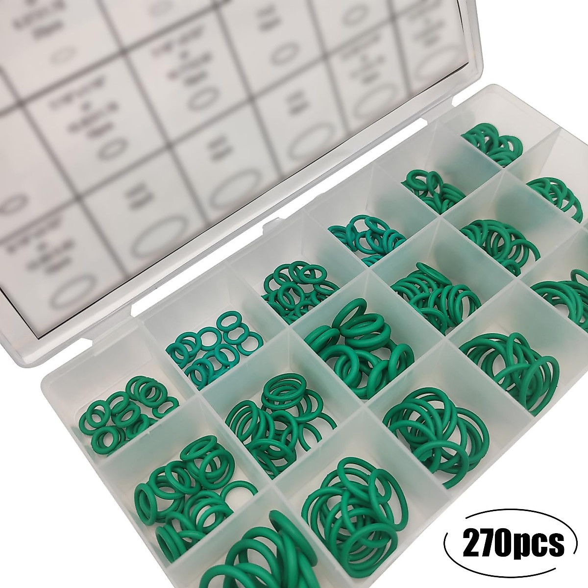 gunhunt 270 PCS Car Seal Ring Classification Kit, 18 Sizes of High Pressure and High Temperature Resistant Rubber O-Rings, Car Air Conditioner A/C Repair Gasket Seal Ring, Universal for Cars (Green)