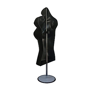 DisplayTown Black Male and Female Mannequin Torso with Metal Stand Hollow Back Body Stackable Dress Form for Tshirt Display, Countertop, Craft Shows, Photos and Design, S-M Clothing Size