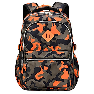 Yvechus School Backpack Casual Daypack Travel Outdoor Camouflage Backpack Christmas Presents for Boys and Girls (Camo Orange 2)