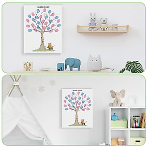 Gender Reveal Fingerprint Tree for Baby Shower, Bear Baby Shower Gender Reveal Game, Cute Bear Pig Tree Baby Shower Guest Book Party Ideas for, Gender Reveal Party Ideas, Gender Reveal Keepsake Game