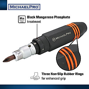MichaelPro 1/2 Inch Drive Manual Impact Driver Set, Includes 11 Bits and 1/2" Bit Holder, 6-sided Enhanced Non-Slip Grip, Heavy Duty