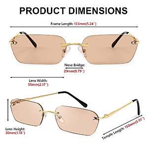 FEISEDY Rimless Sunglasses Y2K Sunglasses Retro Small Narrow Clear Eyewear Vintage Rectangle Sunglasses for Women Men B2643
