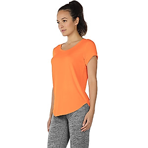 icyzone Open Back Yoga Shirts for Women - Exercise Workout Tops, Athletic Short Sleeves, Running T-Shirts Loose Fit (Orange, L)