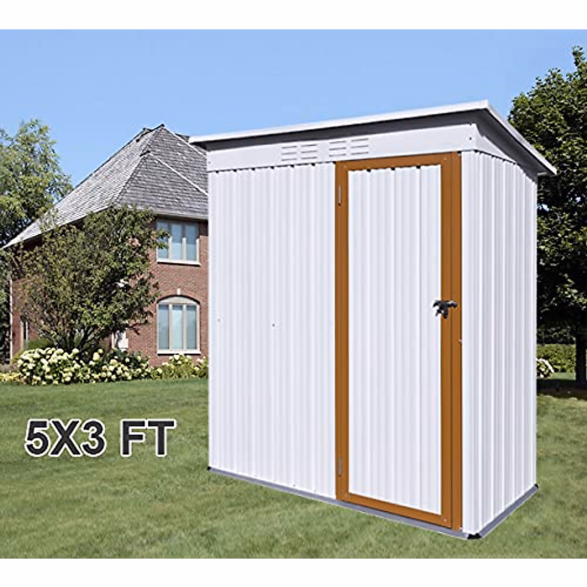 MOEO 5' x 3' Outdoor Metal Storage Shed, Galvanized Metal Shed with Lockable Doors, Tool Storage Shed for Backyard, Patio, Lawn, Garden, Trash Cans, White