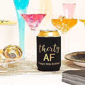 Crisky Thirty Can Cooler, 30th Birthday Decorations Beer Sleeve Party Favor, Can Covers with Insulated Covers, 12-Ounce Neoprene Coolers for Soda, Beer, Can Beverage, 12 Black Gold