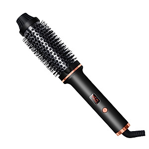 AIKO Thermal Brush for Blowout Look, 1.25 Inch Ceramic Tourmaline Ionic Heated Round Brush for Smooth, Natrual and Voluminous Curls, Digital Display, Fast Heat-Up, Dual Voltage, Travel Friendly
