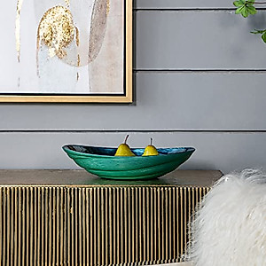 A&B Home Glass Fruit Bowl - Blue Green Decorative Bowl, Large Glass Bowl Tabletop Home Décor, Coffee Table Centerpiece Assecories, 13" x 9" x 3"