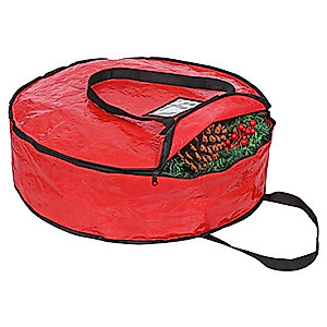 ProPik Christmas Wreath Storage Bag 24" - Garland Holiday Container with Tear Resistant Material - Featuring Heavy Duty Handles and Transparent Card Slot - 24” X 7” (Red)