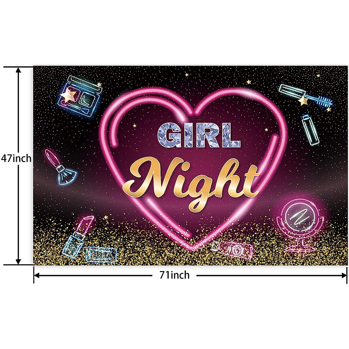 Girl Night Banner Backdrop Background Rose Gold Pink Champagne Lip Theme Decor for Lady Girls Women Princess Birthday Party Bridal Shower Wedding Bachelorette Make Up Night Out Hen Party Decorations