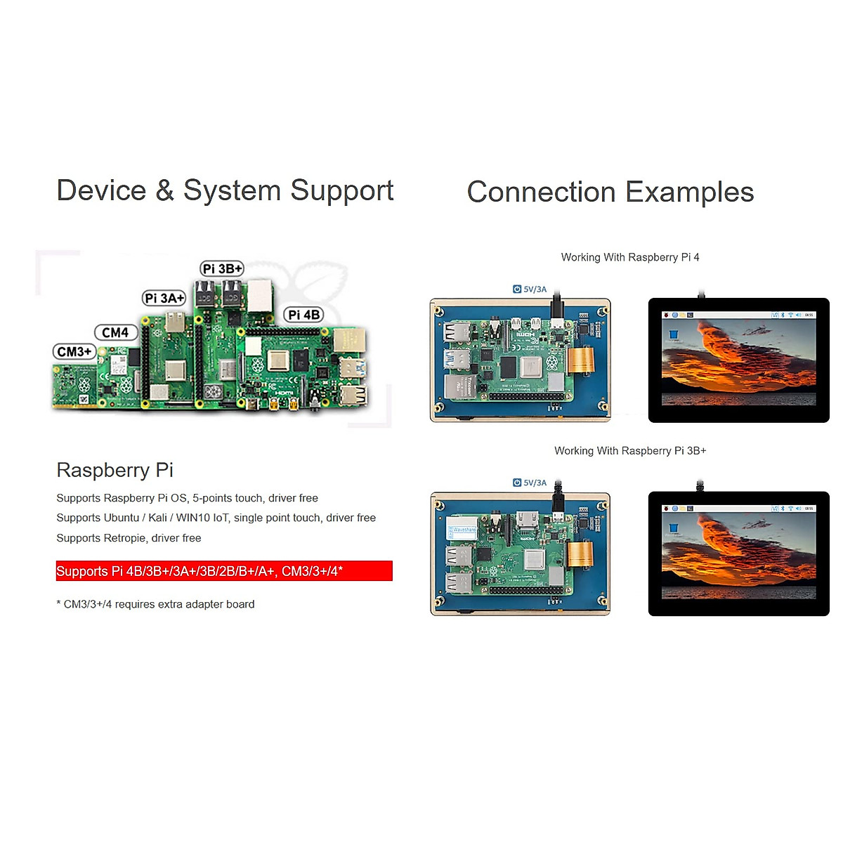 5inch IPS Touch Screen Display for Raspberry Pi, DSI Interface, 800×480 Resolution, Capacitive Touch Panel, Supports Raspberry Pi OS/Ubuntu/Kali / WIN10 IoT and Retropie, up to 5-Points Touch