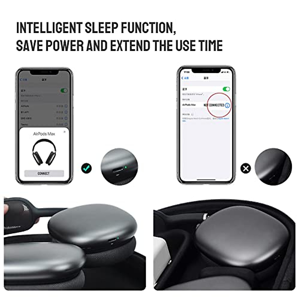 Hard Storage Case for Airpods Max Headphones with Sleep Mode Function, Protective Hard Shell Travel Carrying Bag for Apple AirPods Max