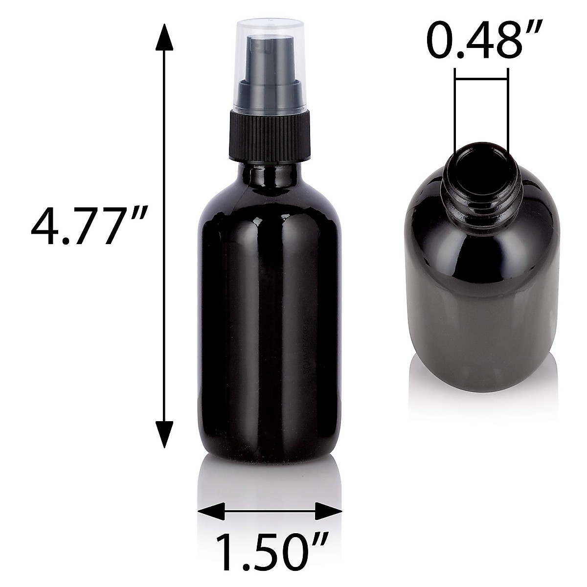 JUVITUS 2 oz Black Glass Luxury Boston Round Bottle with Black Treatment Pump (12 Pack) + Funnel