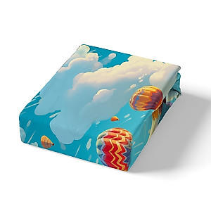 Feelyou Hot Air Balloon Bedding Set Colorful Hot Air Balloon Duvet Cover for Kids Boys Girls Mountains Comforter Cover Blue Sky White Clouds Bedspread Cover with 1 Pillowcase 2Pcs Bedding Twin