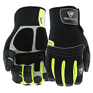 West Chester Pro Series 96652 Yeti Waterproof Winter Work Gloves - [1 Pair] Large, Synthetic Leather Palm, Spandex Backing, HI-VIS Safety Gloves, Black/ Neon Yellow