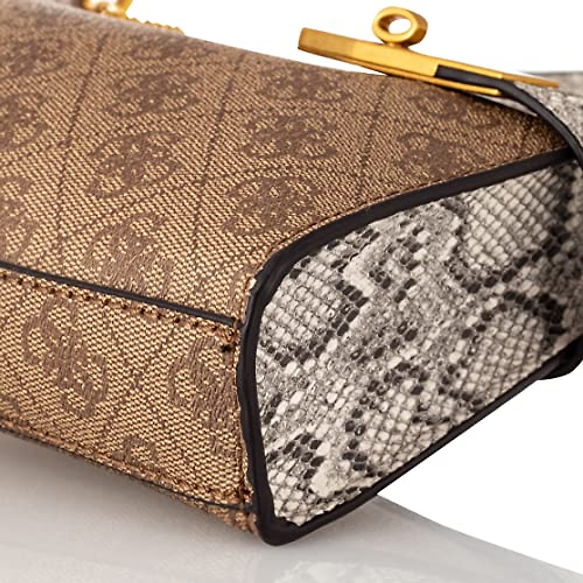 GUESS womens Zadie Logo Top Zip Shoulder Bag, Latte Logo Python, one size US