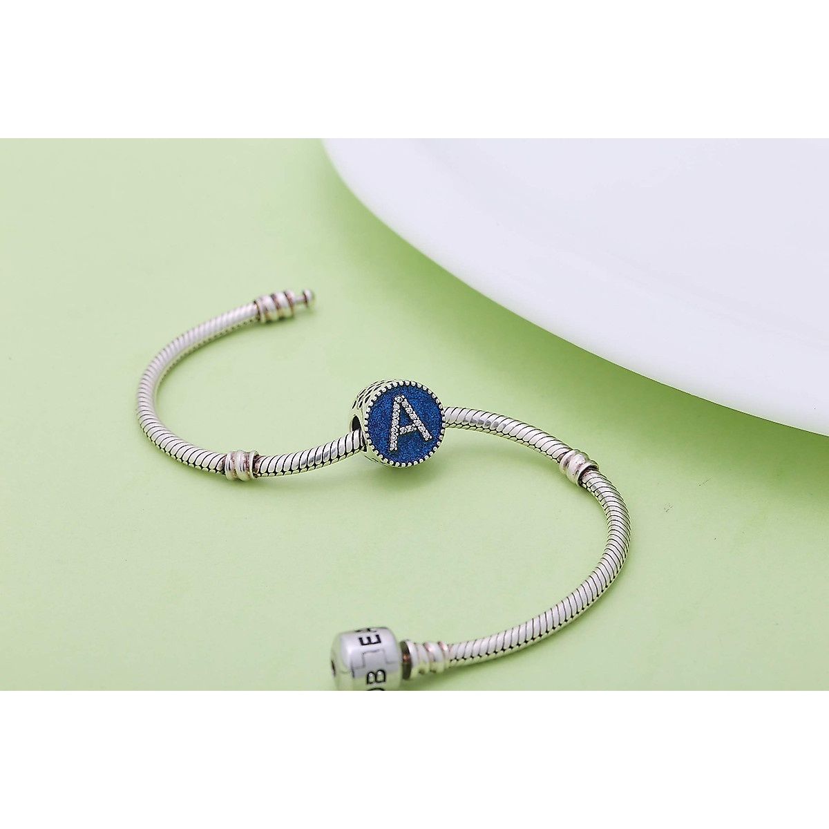 Hoobeads Christmas Letter Charms fits Pandora Bracelet 925 Sterling Silver Blue Enamel Initial A-Z Alphabet Beads (A)