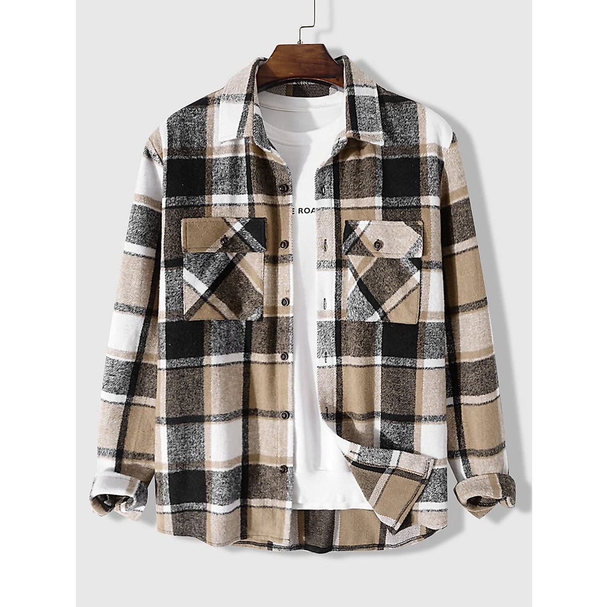 ZAFUL Men's Unisex Plaid Shirt Casual Flannel Jacket Button Down Long Sleeve Pocket Shirt Tops