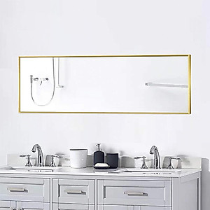 TECNR Full Length Mirror Floor Mirror Hanging Standing or Leaning, Bedroom Mirror Wall-Mounted Mirror with Gold Aluminum Alloy Frame, 59" x 15.7"