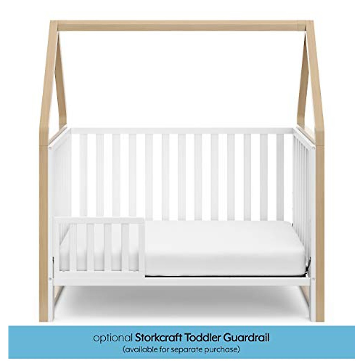 Storkcraft Orchard 5-in-1 Convertible Crib (White with Driftwood) – GREENGUARD Gold Certified, Canopy Style Baby Crib, Converts from Crib to Toddler Bed, Daybed and Full-Size Bed