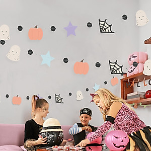 Cheerland Halloween Garlands Pastel Pumpkin Cute Ghost Banners Photo Booth Backdrop Decorations for Themed Birthday Halloween Party Supplies - Pack of 4