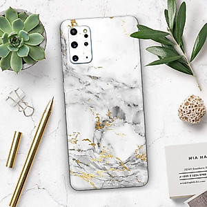 DesignSkinz Marble & Digital Gold Foil V8 Protective Vinyl Decal Wrap Skin Cover Compatible with The Samsung Galaxy S20 (Screen Trim & Back Glass Skin)