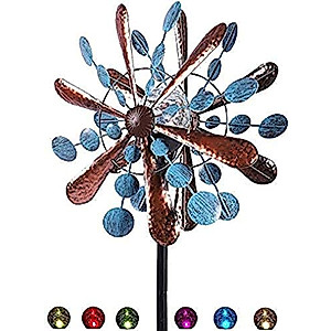 NUENUN Wind Spinner Outdoor Metal - Multi-Color Seasonal LED Lighting Solar Powered Glass Ball with Kinetic Wind Spinner Dual Direction for Patio Lawn & Garden