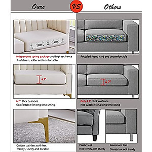 WIN FORCE 70" Beige White Velvet Loveseat Sofa Couch for Living Room, Cream Mid Century Modern loveseats for Small Space, 3 Seater Upholstered Small Sofa Love Seats Furniture for Bedroom, Apartment