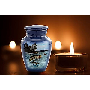 Immortal Memories Bass Fishing Keepsake Urn - Bass Fish Keepsake Cremation Urn for Ashes - Mini Fishing Urn - Handcrafted Bass Fish Sharing Urn Blue BU-K 0