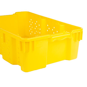 Hudson Exchange 24 x 16 x 7.3" (7.5 Gallon) Agricultural Nest and Stack Vented Crate Handled Storage Container Tote, Yellow (4 Pack)