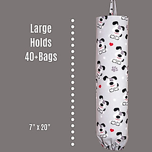 Plastic Bag Holder | Grocery Shopping Bag Organizer | Carrier | Dispenser. Handmade in the USA | Dog with Hearts on Grey