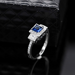 Uloveido Women's 925 Sterling Silver Cushion Cut Dark Blue and White Cubic Zirconia Hollow Cross Anniversary Birthday Rings Gift for Wife Girl-Friend (Blue, Size 6 JZ102