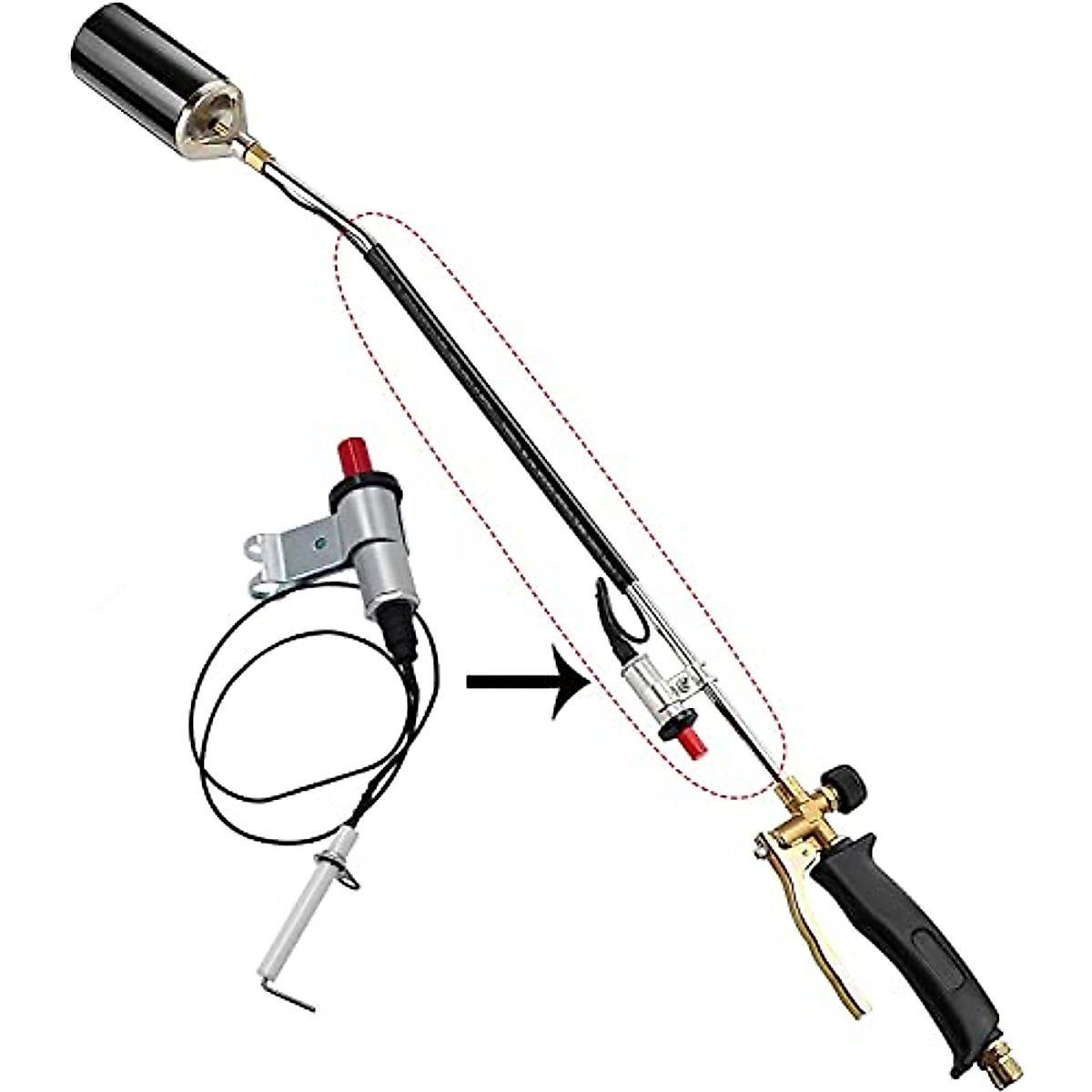 MENSI Propane Self Ignition High BTU Weed Torch Accessories Replacement Parts Piezo Push Button Igniter with Fixing Clamps And Spark Ceramic
