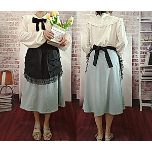 Vanoker Chef White Cotton Waist Aprons Home Kitchen Restaurant Photo Props Florist Shop Maid Waiter Waitress Lace Half Apron (White, 19.6L)