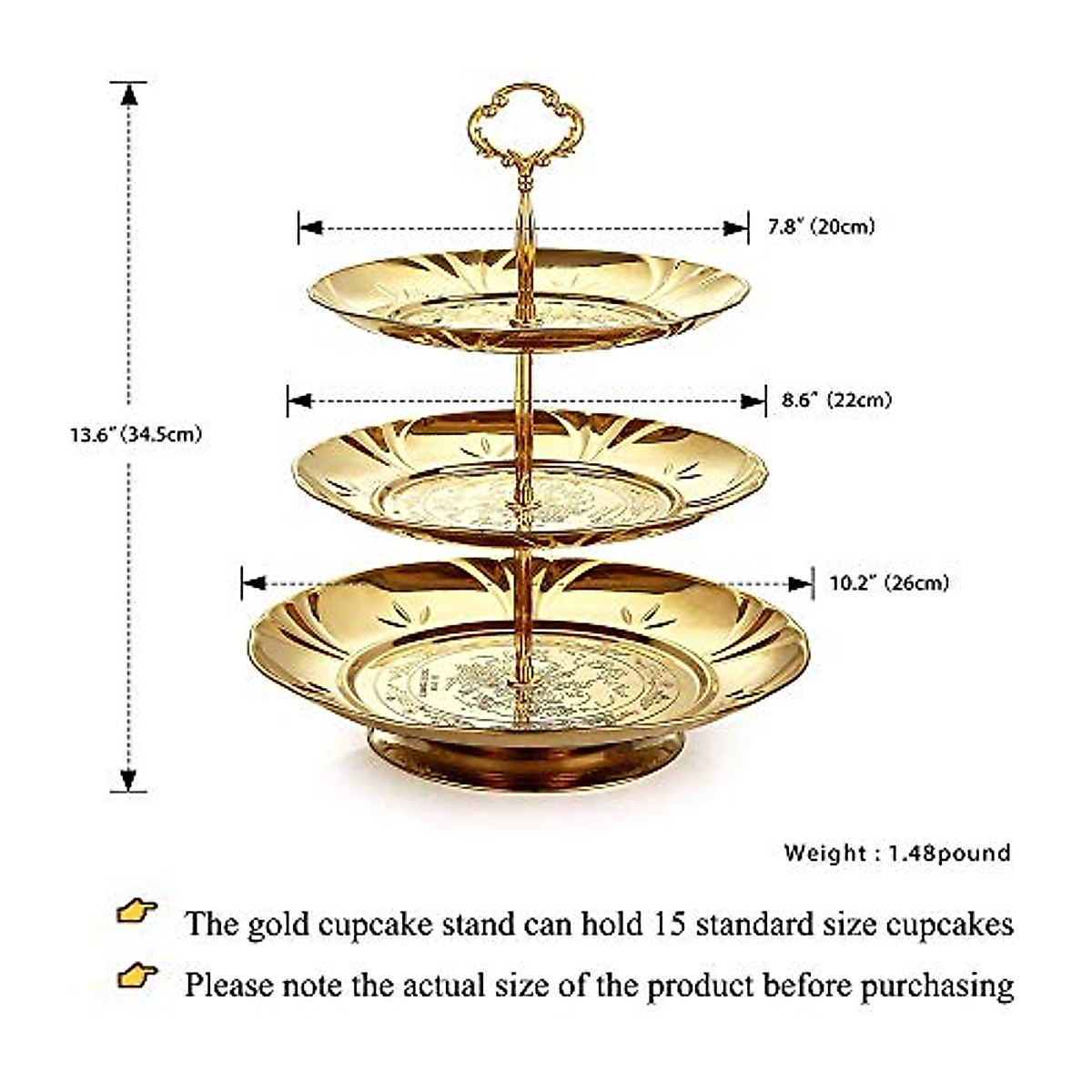Two Set of Three Tier Cake Stand and Fruit Plate by Imillet -Stainless Steel Stand of Golden for Cakes Desserts Fruits Candy Buffet Stand for Wedding &Home&Party Serving Platter (2 pack) …