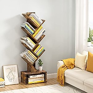Hoctieon 6 Tier Tree Bookshelf, 6 Shelf Bookcase with Drawer, Modern Book Storage, Free Standing Tree Bookcase, Display Floor Standing Storage Shelf for Books, Utility Organizer Shelves