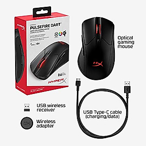 HyperX Pulsefire Dart - Wireless RGB Gaming Mouse, Software-Controlled Customization, 6 Programmable Buttons, Qi-Charging Battery up to 50 hours - PC, PS4, Xbox One Compatible,Black