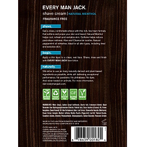 Every Man Jack Natural Menthol Shave Cream for Men - Soften and Prep Sensitive Skin and Beard for a Close, Comfortable Shave with Natural Menthol, Coconut Oil, and Aloe - 6.7-ounce - Twin Pack