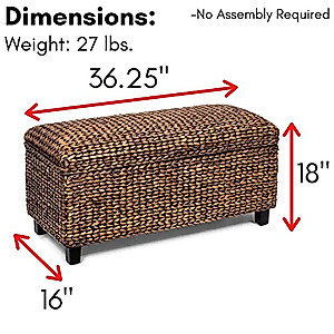 BIRDROCK HOME Wicker Storage Ottoman Bench with Lid - Large Rattan Chest for Blankets, Towels, and Shoes - Decorative Woven Trunk for Bedroom, Living Room, or Patio - Safety Hinges - Brown Wash