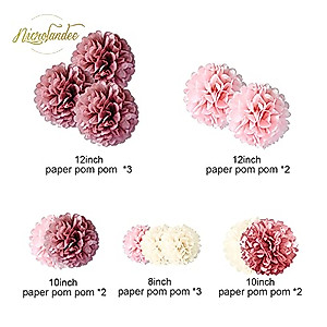 NICROLANDEE 12PCS Dusty Rose Blush Pink Tissue Pom Poms Flowers for Wedding, Bridal Shower, Baby Shower, Sweet Birthday, Engagement, Bachelorettes, Valentine Decorations, Pink Party Decorations