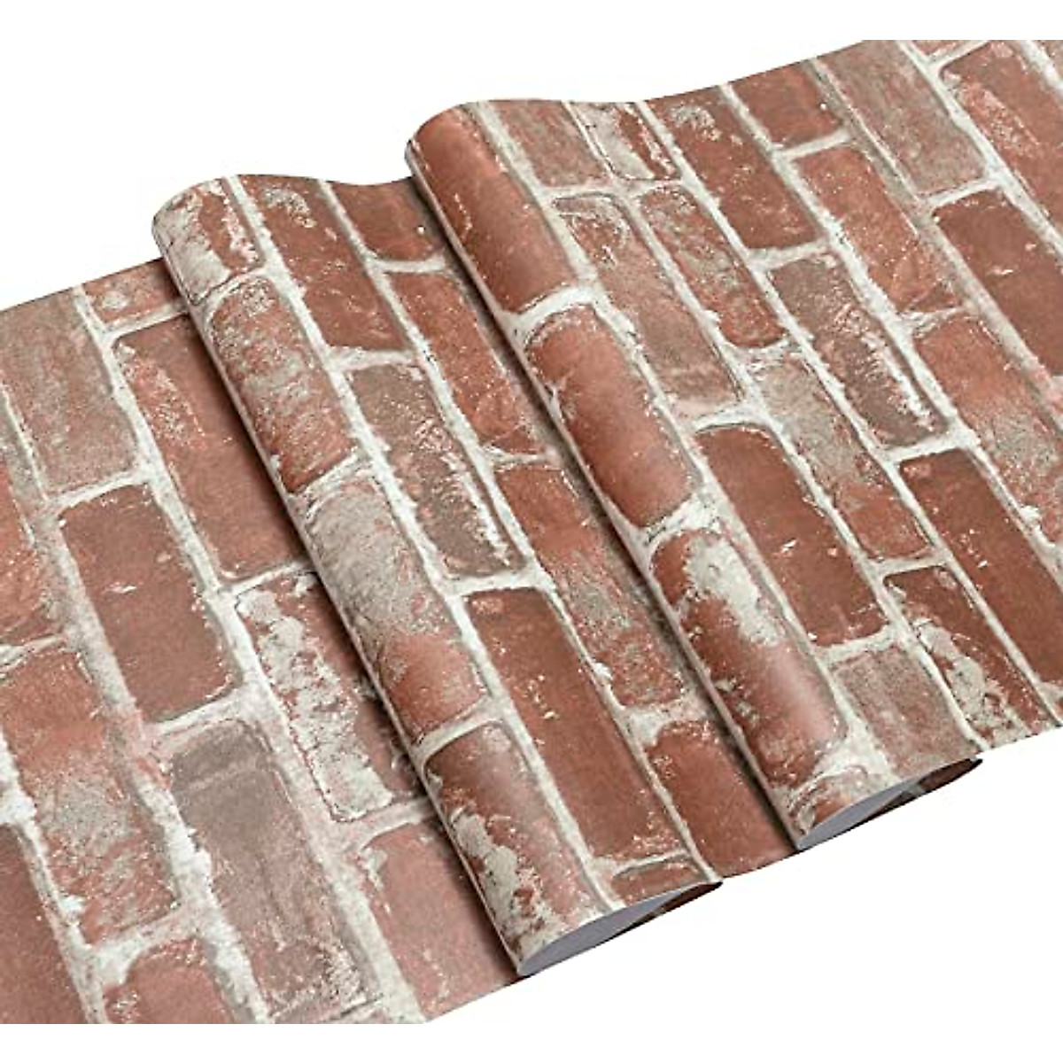 Hopeak Red Brick Wallpaper, Self-Adhesive Peel and Stick Wallpaper Waterproof and Removable Good for Home Decoration and Furniture Renovation (17.5 x 118 Inch)