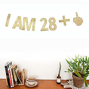 Morndew Gold Gliter I AM 28+1 Paper Banner for 29th Birthday Party Sign Backdrops Funny/Gag 29 Bday Party Wedding Anniversary Celebration Party Retirement Party Decorations