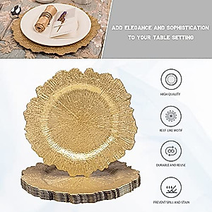 MAONAME 13" Gold Charger Plates Set of 8, Round Reef Chargers for Dinner Plates, Plastic Plate Chargers for Table Setting, Wedding Decor