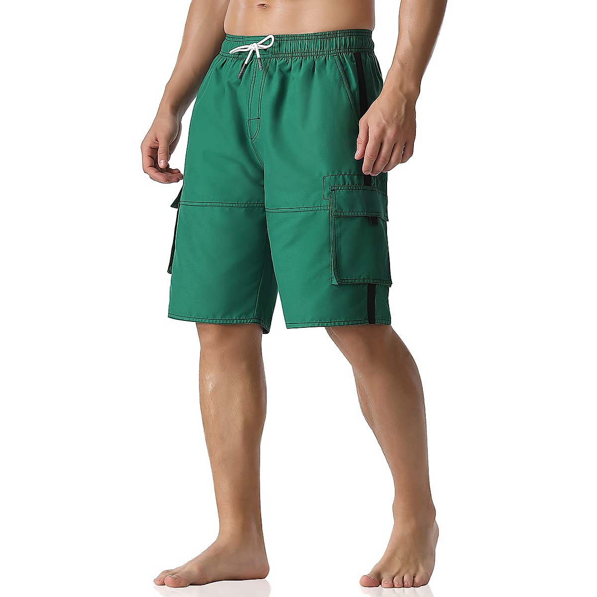 Nonwe Men's Swimming Shorts Lightweight Breathable Boardshorts with Drawstring Green 34