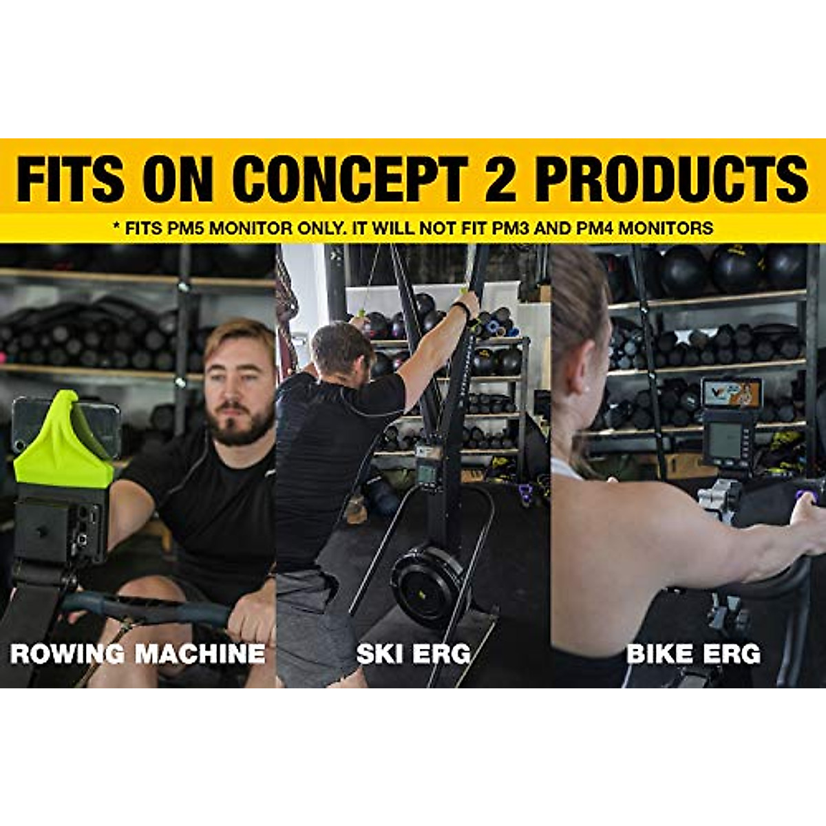 Phone Holder Made for PM5 Monitors of Concept 2 Rower, SkiErg and BikeErg - Silicone Smartphone Cradle Compatible with Concept 2 Rowing Machine. Ideal Rower Accessories