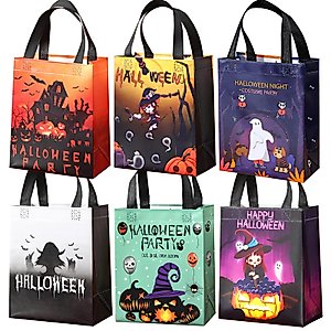 ZJHiome Halloween Trick or Treat Bags,6Pcs Halloween Bags with Handles,Non-Woven Reusable Tote Candy Bags for Halloween Party Supplies